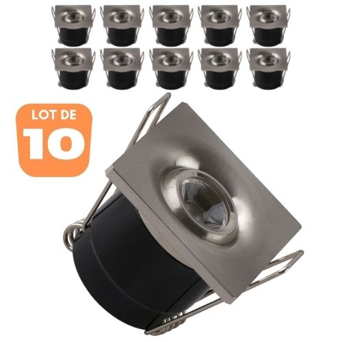 Lote de 10 mini focos LED SILVIA 1W orientables cuadrados en cromo mate ...