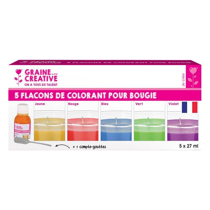 5 colorants pour bougie - jaune-rouge-bleu-vert-violet - Graine ...