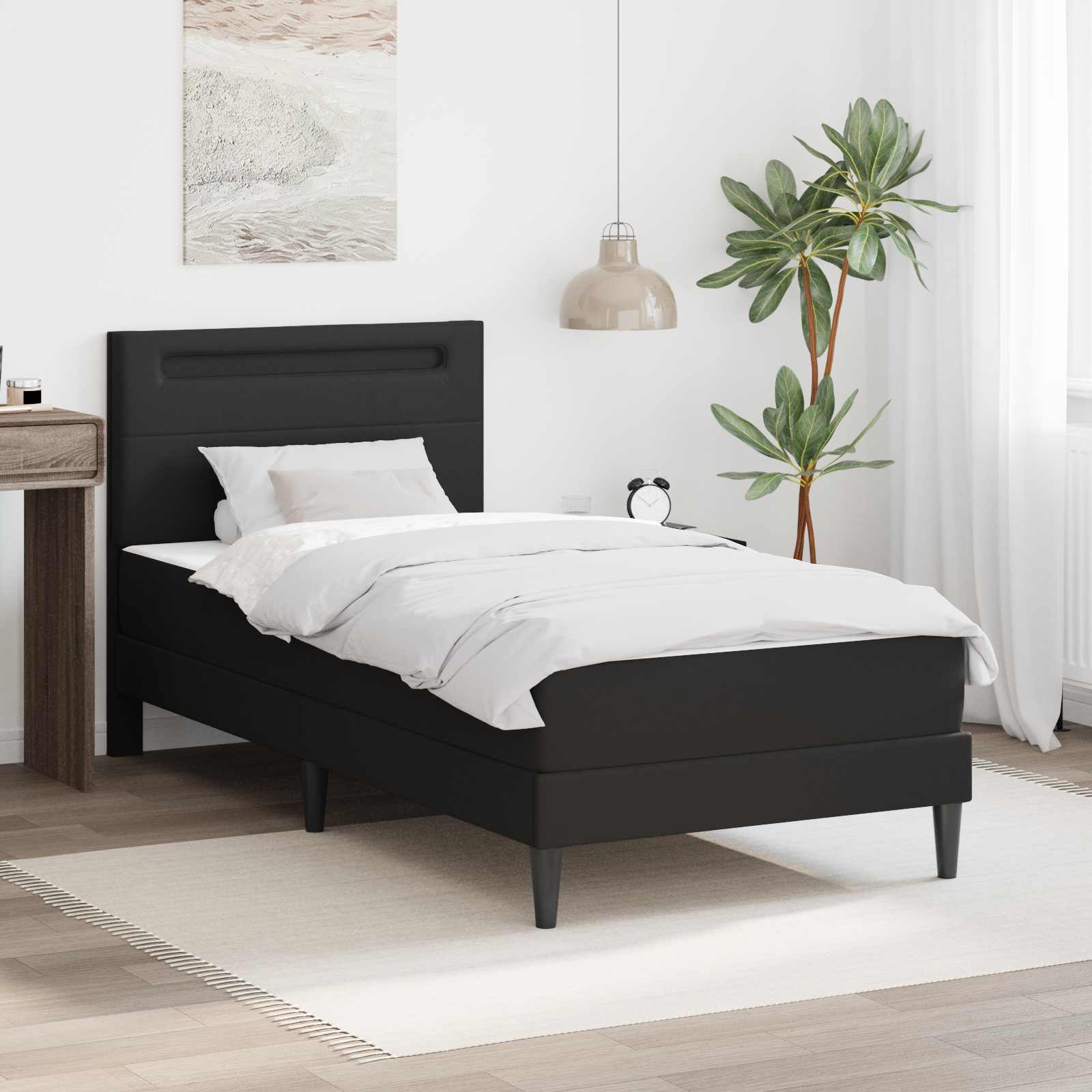 Estructura de cama Negro 90 x 200 cm Cuero sintético | Leroy Merlin