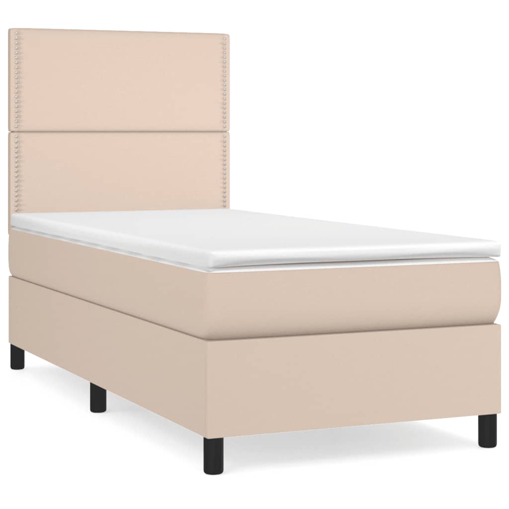 Cama box spring con colchón cuero sintético capuchino 90x190 cm | Leroy ...