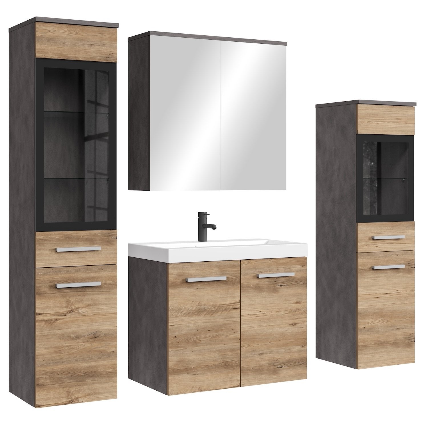 Meuble de salle de bain Mirano 60 x 35 cm - Gris foncé avec chêne ...