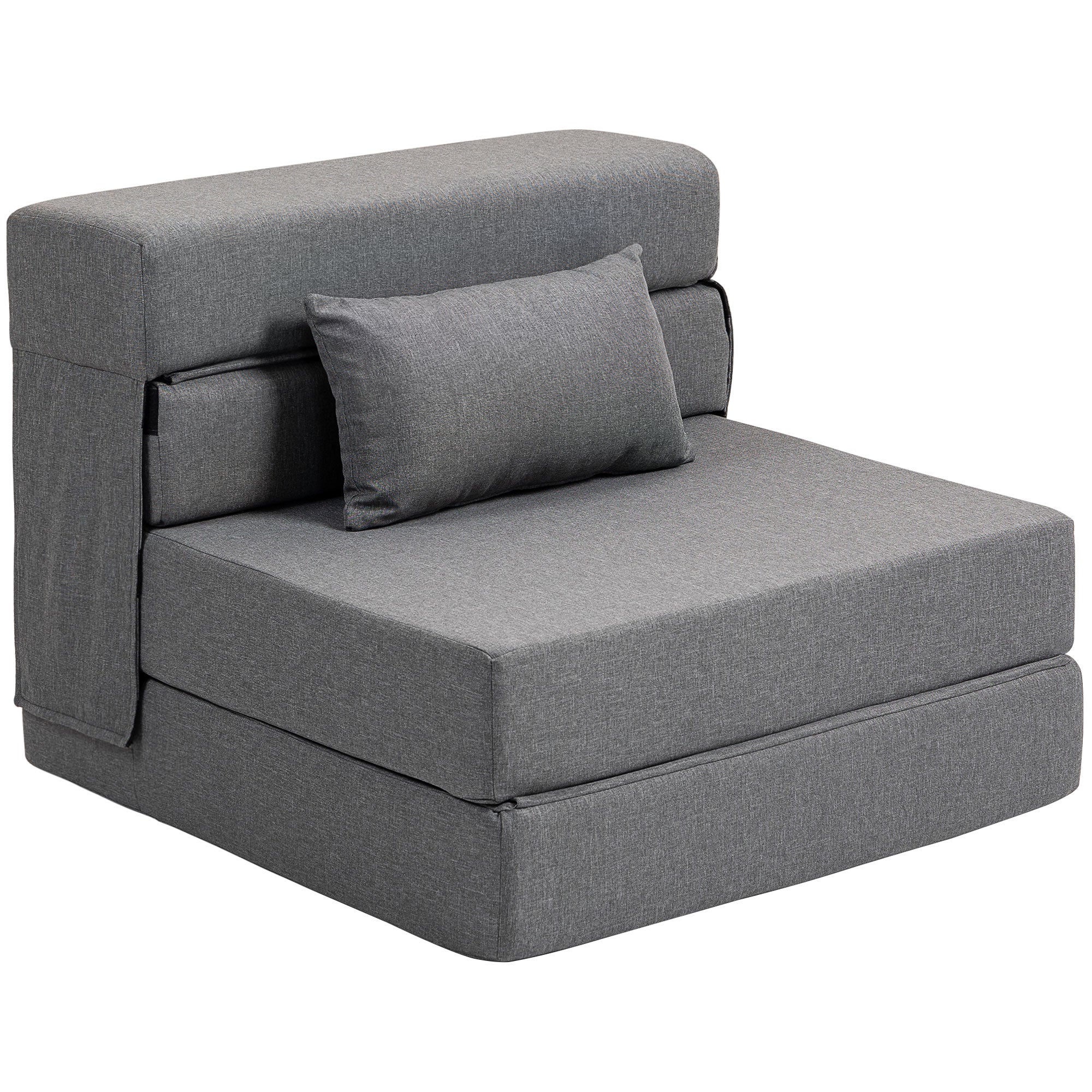Chauffeuse futon grand confort avec coussin tissu toucher lin gris ...