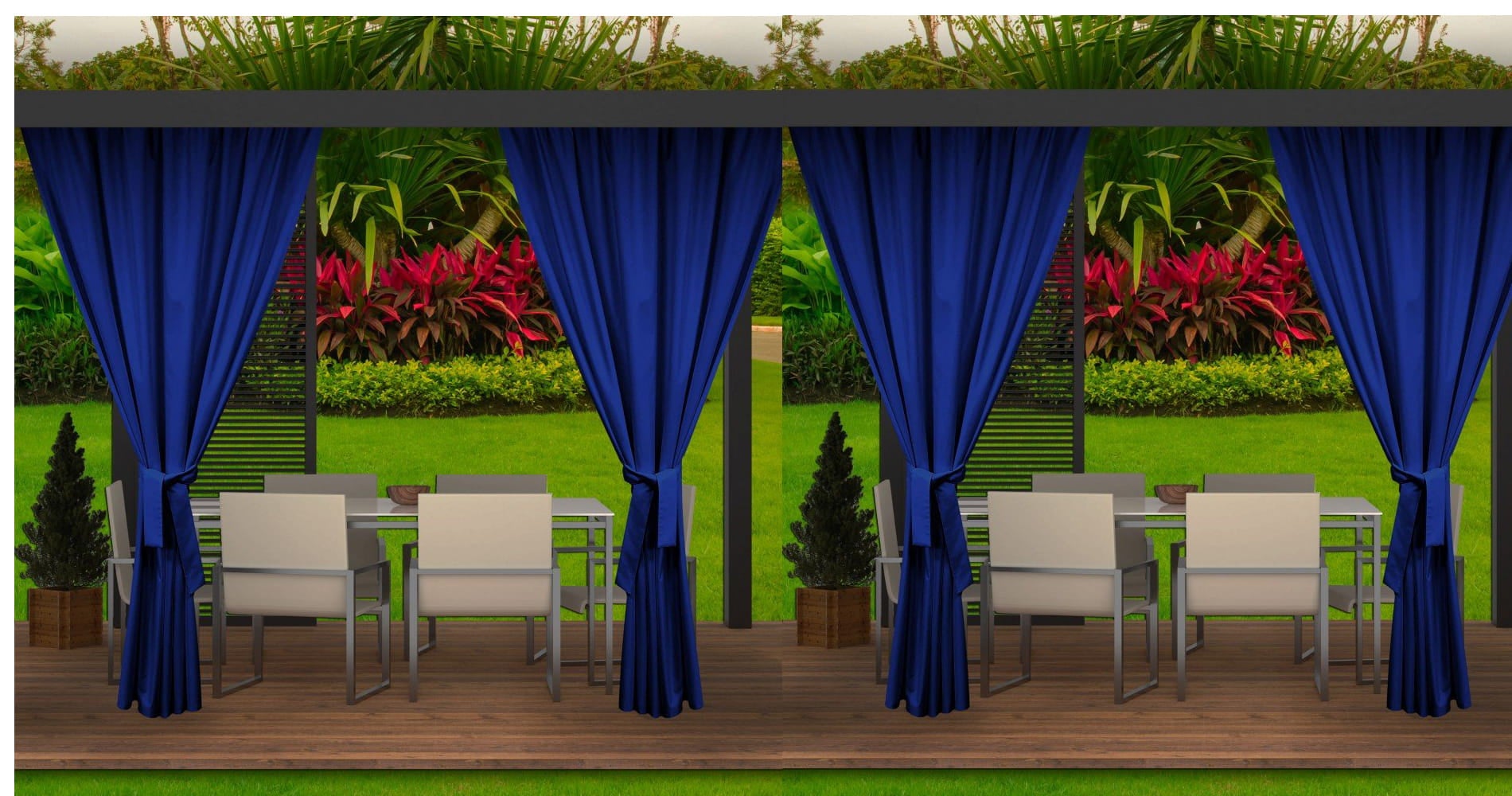 Rideaux D'extérieur 4x 155x240cm, Rideaux D'extérieur Bleu, Rideau ...