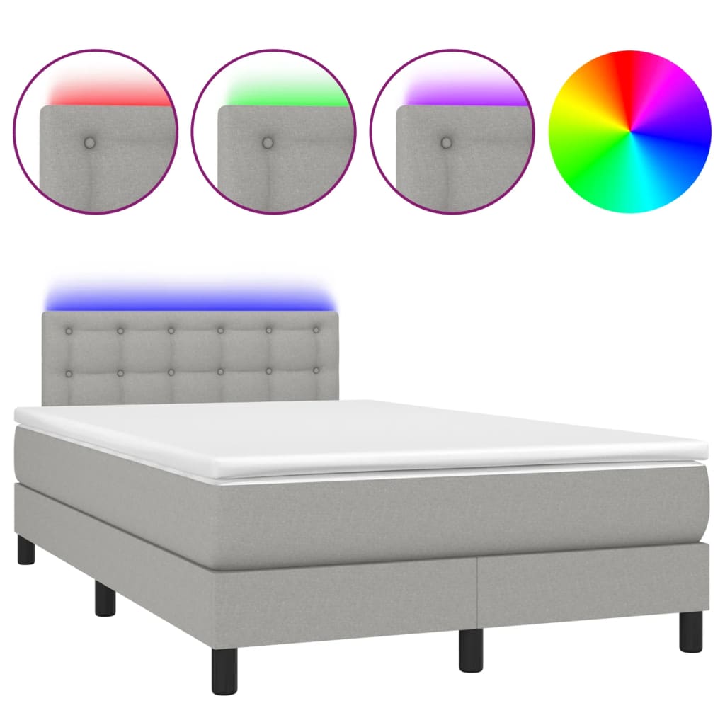 Letto box spring con materasso e tessuto grigio chiaro LED 120x190 cm ...