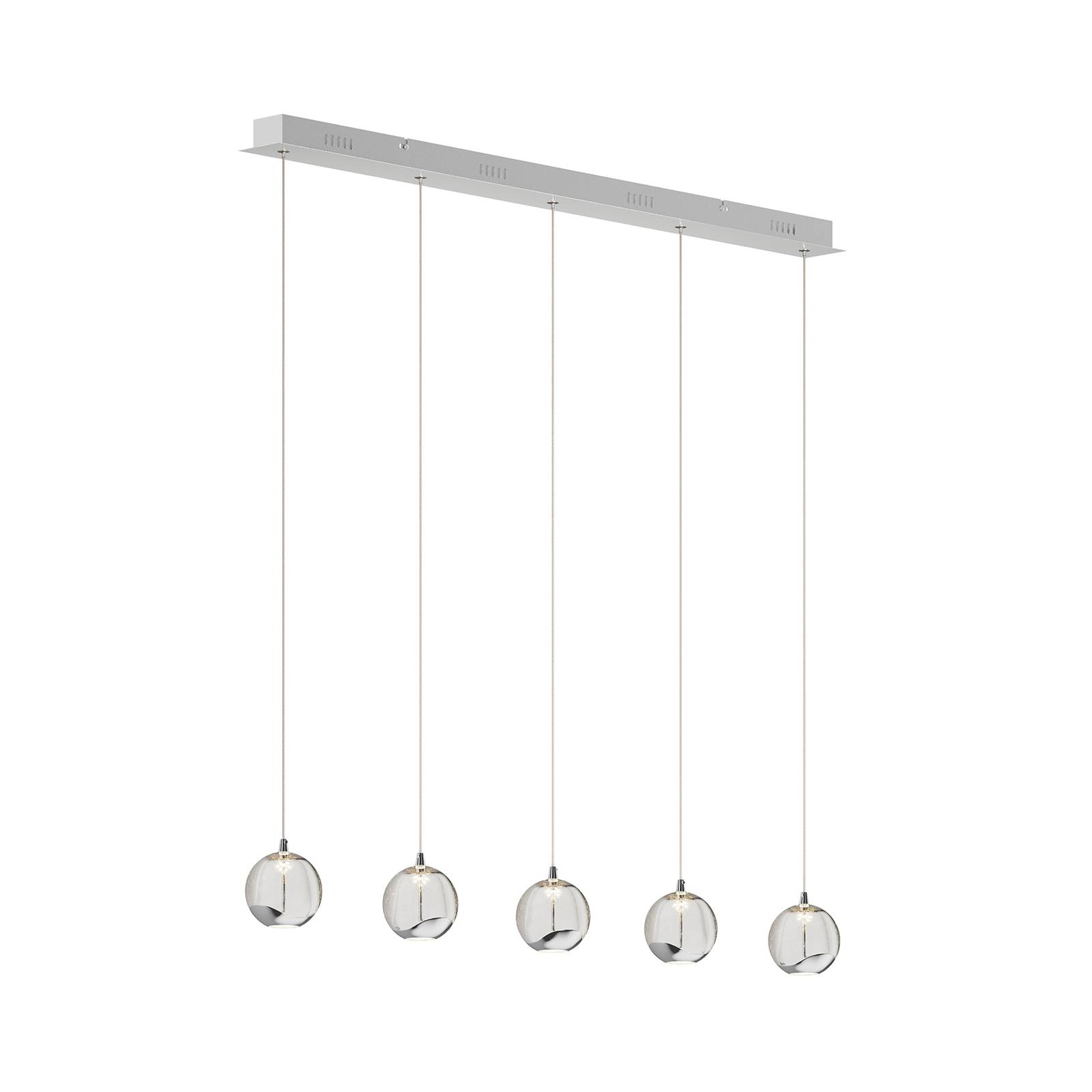 Lucande Suspension LED Hayley, 5 lampes, longue, couleur chrome ...