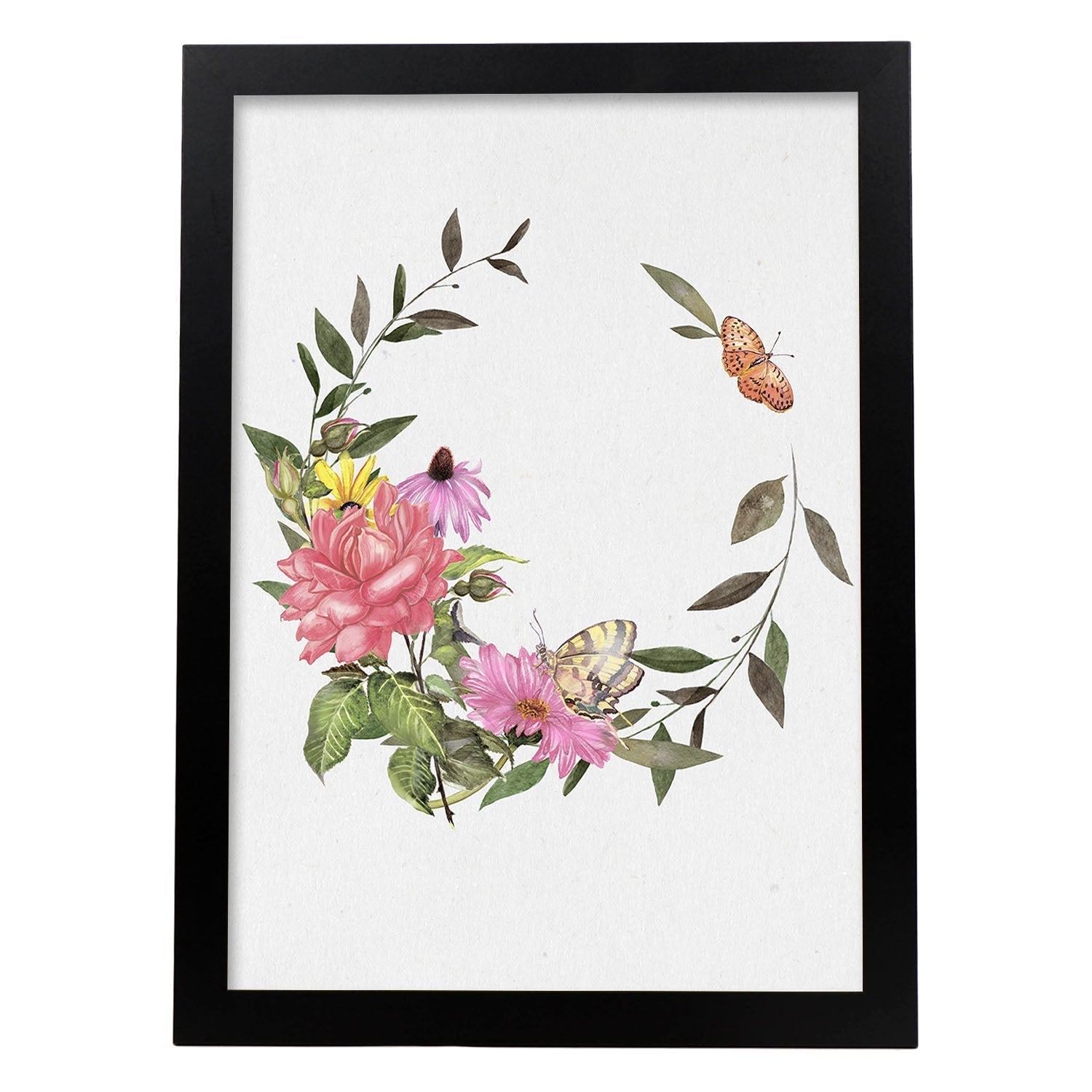 Poster De Coronas Florales. Lamina Corona Floral Mariposas, Ilustrada ...