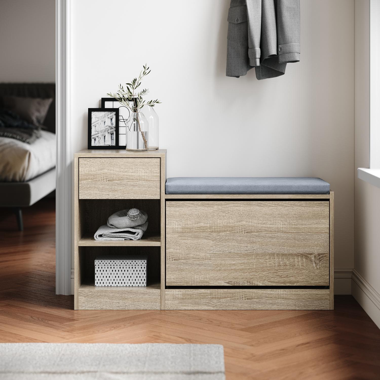 SIRHONA Banc de rangement brune avec tiroirs et coussin d'assise ...