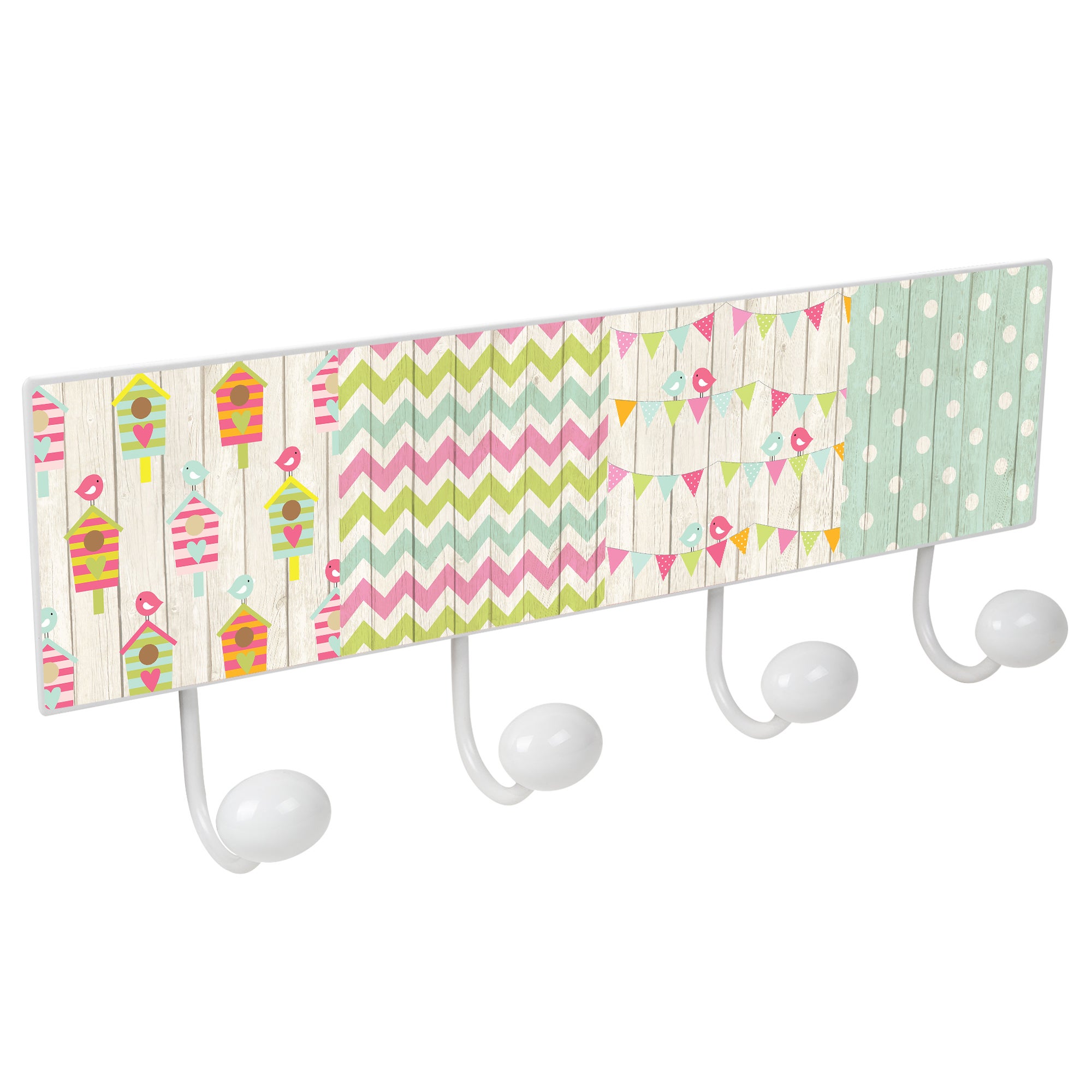 PERCHA pared metal diseño INFANTIL decoración happy birds MINT-ROSA con ...