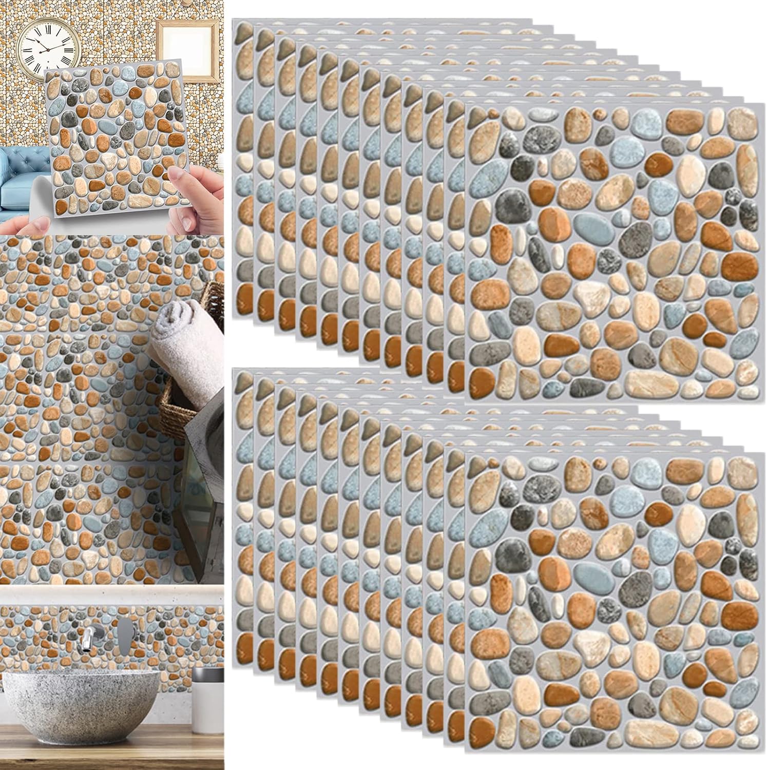 Autocollant Carreau,24 Pièces Autocollant en Tuile Imperméable Auto ...