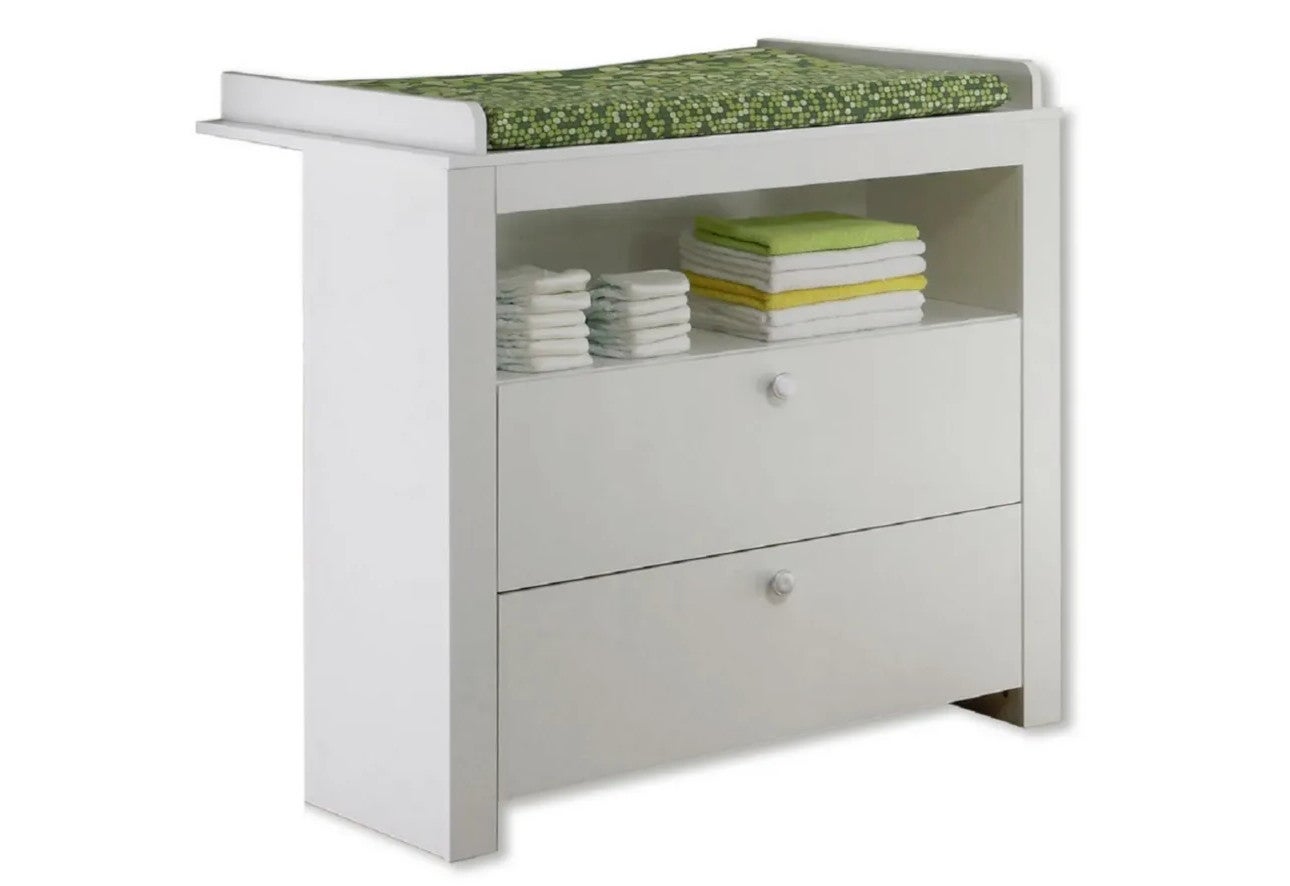 Commode bébé 2 tiroirs avec plan à langer mélaminé blanc Kenan | Leroy ...