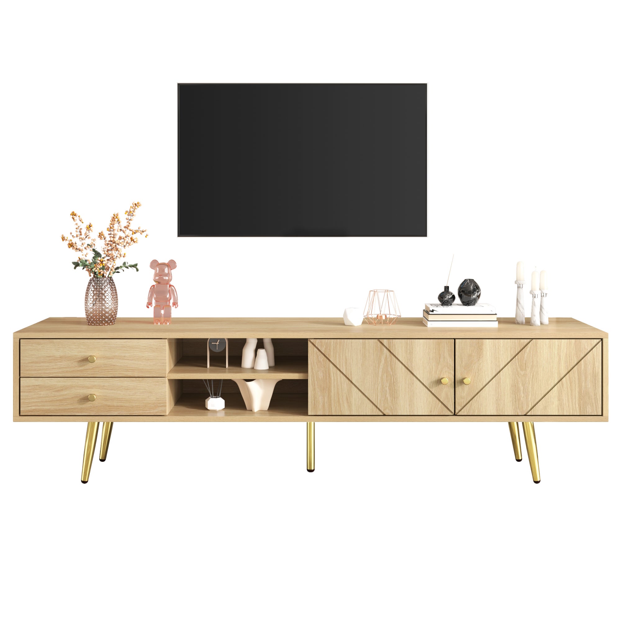 Commode TV 160 cm - Design moderne - 2 tiroirs - Portes à rainures ...