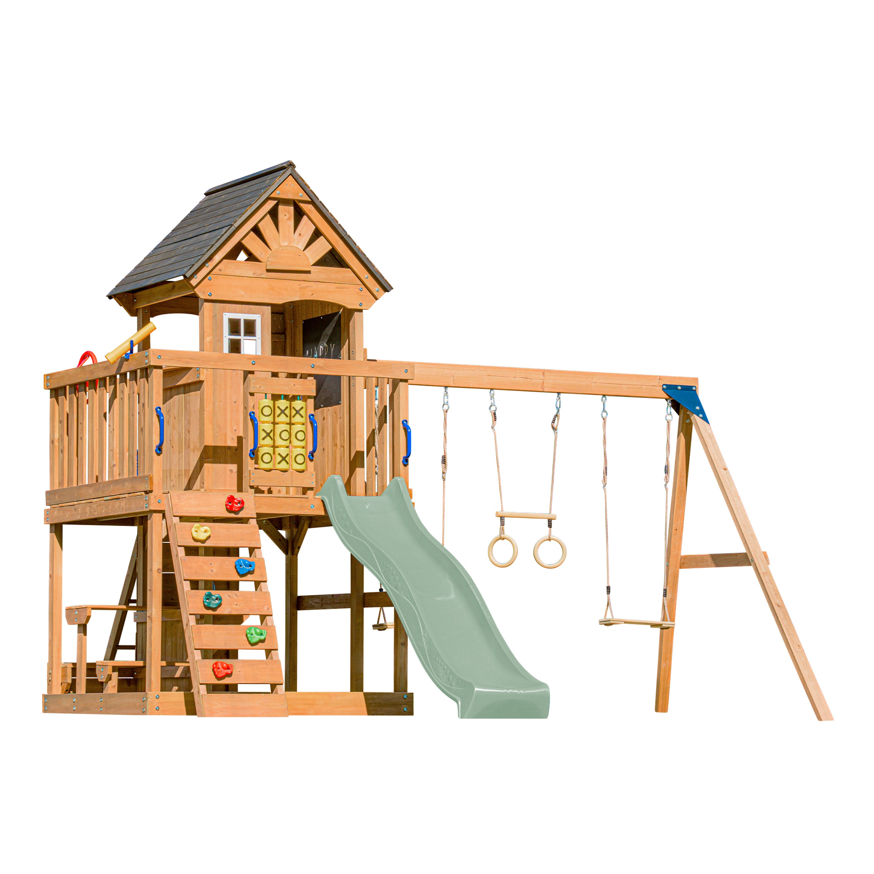 Axi Jack Aire De Jeux En Bois Avec 2 Balançoires, Toboggan Vert Pastel ...
