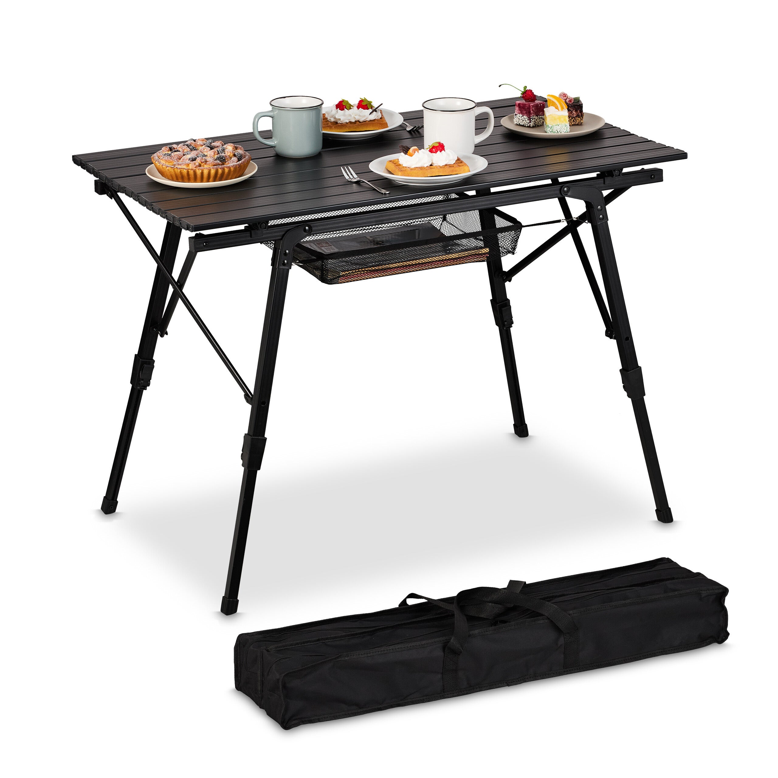 Relaxdays Table pliable, support pliable camping, réglable en hauteur ...