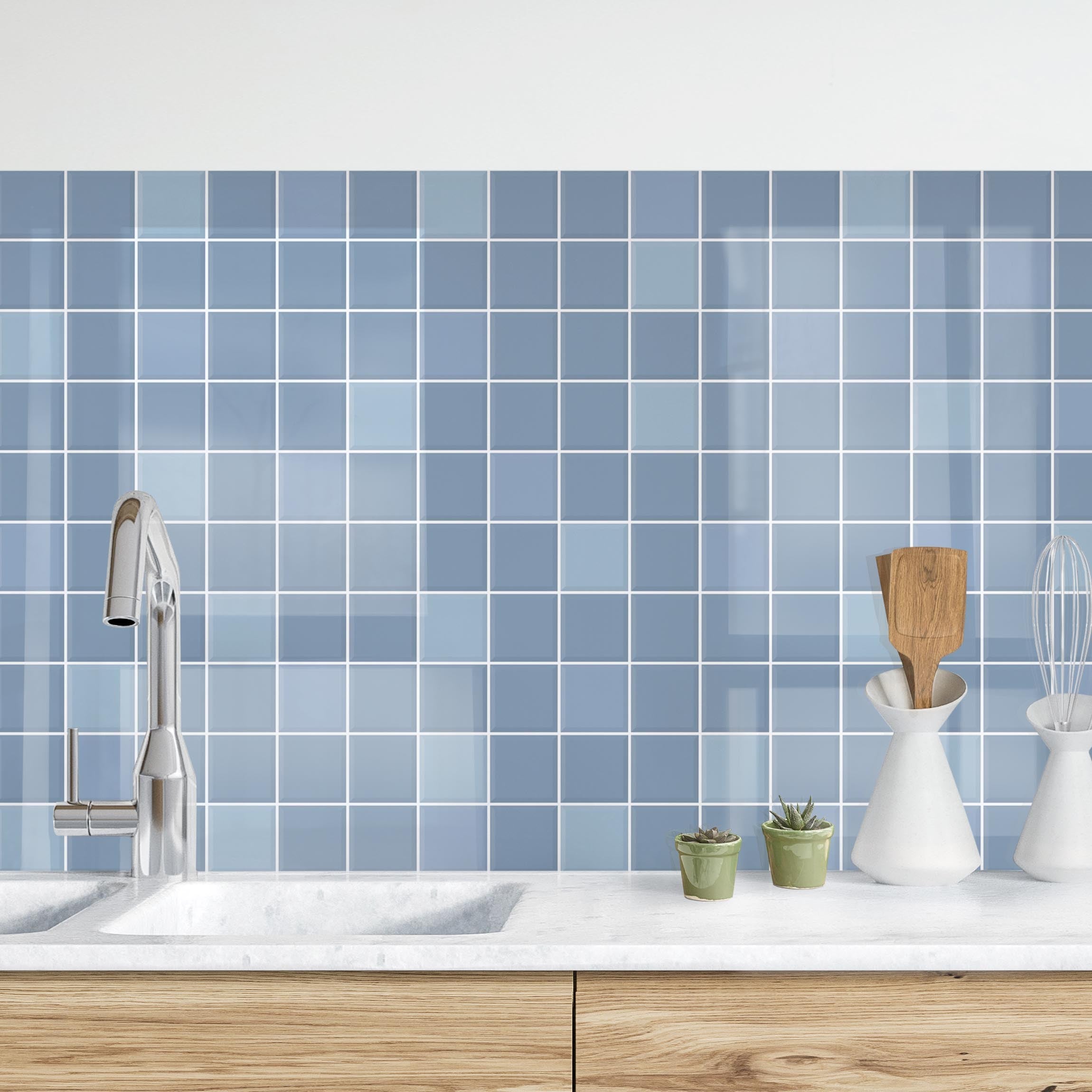 Salpicadero cocina adhesivo - Mosaic Tiles - Light Blue 300 x 70 cm ...