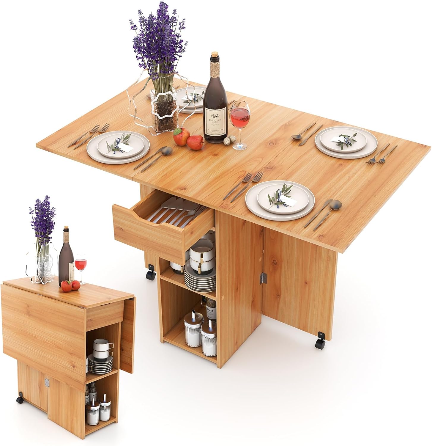Table a Manger Pliante avec roulettes, Table Pliante Cuisine 120 CM ...