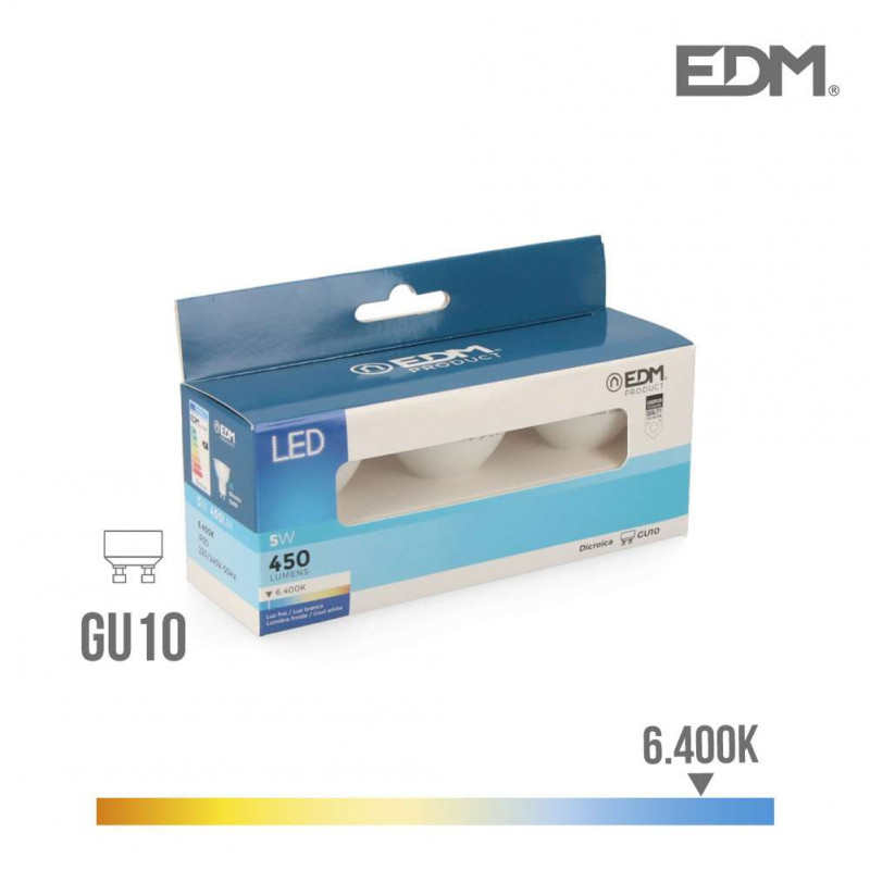 Kit 3 Bombillas LED EDM Dicroicas GU10 5W 450lm 6400K Luz Fría Ø5x5,5cm | Leroy Merlin