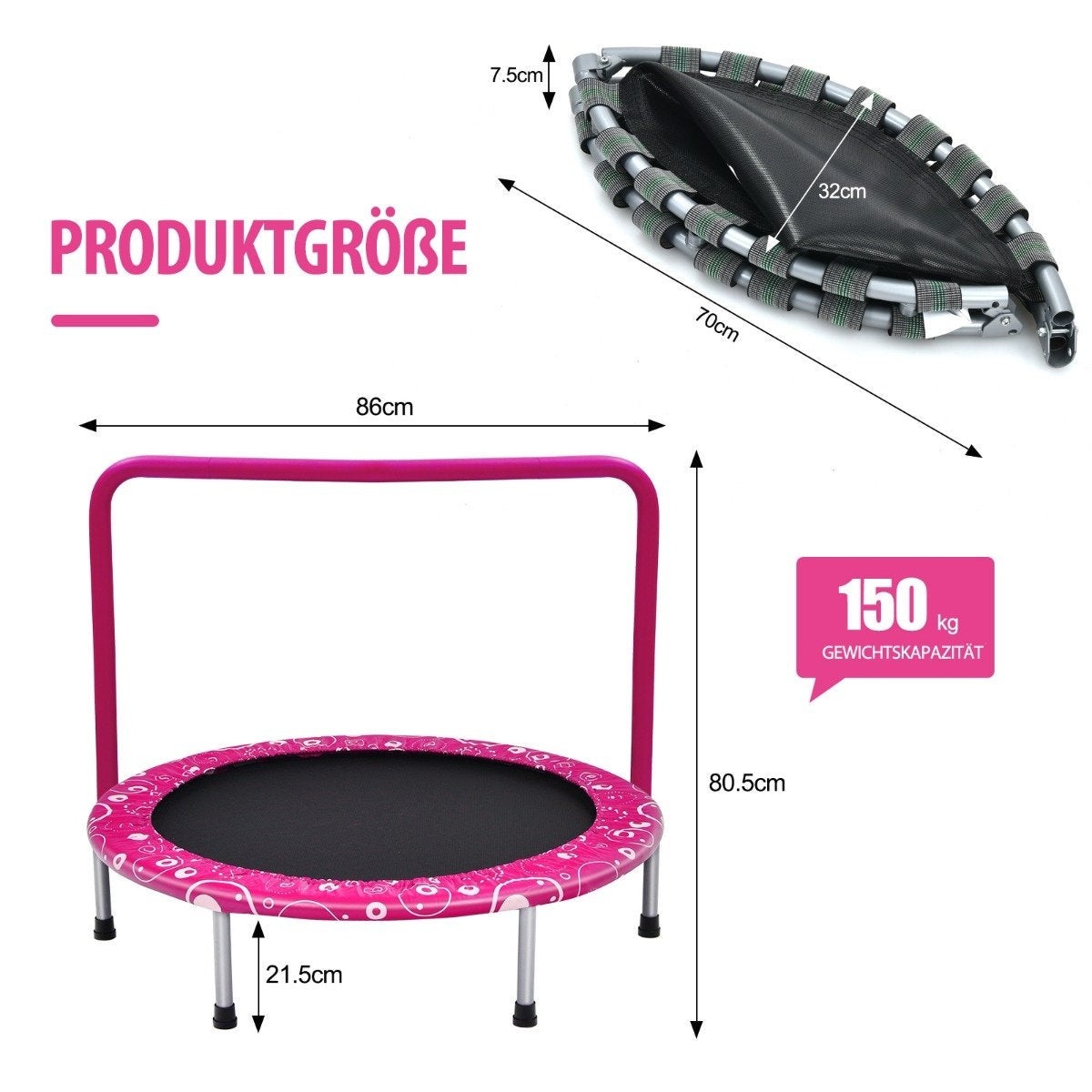 Trampoline pour enfants de 92 cm, mini trampoline avec poignée ...