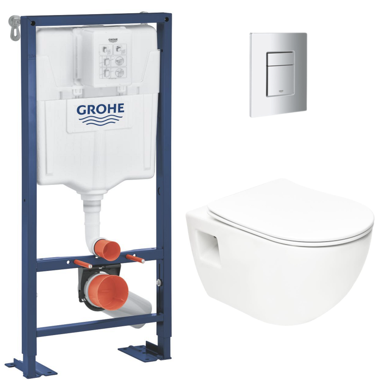 Grohe Pack WC Bâti Autoportant Solido + WC sans bride SAT + Abattant ...
