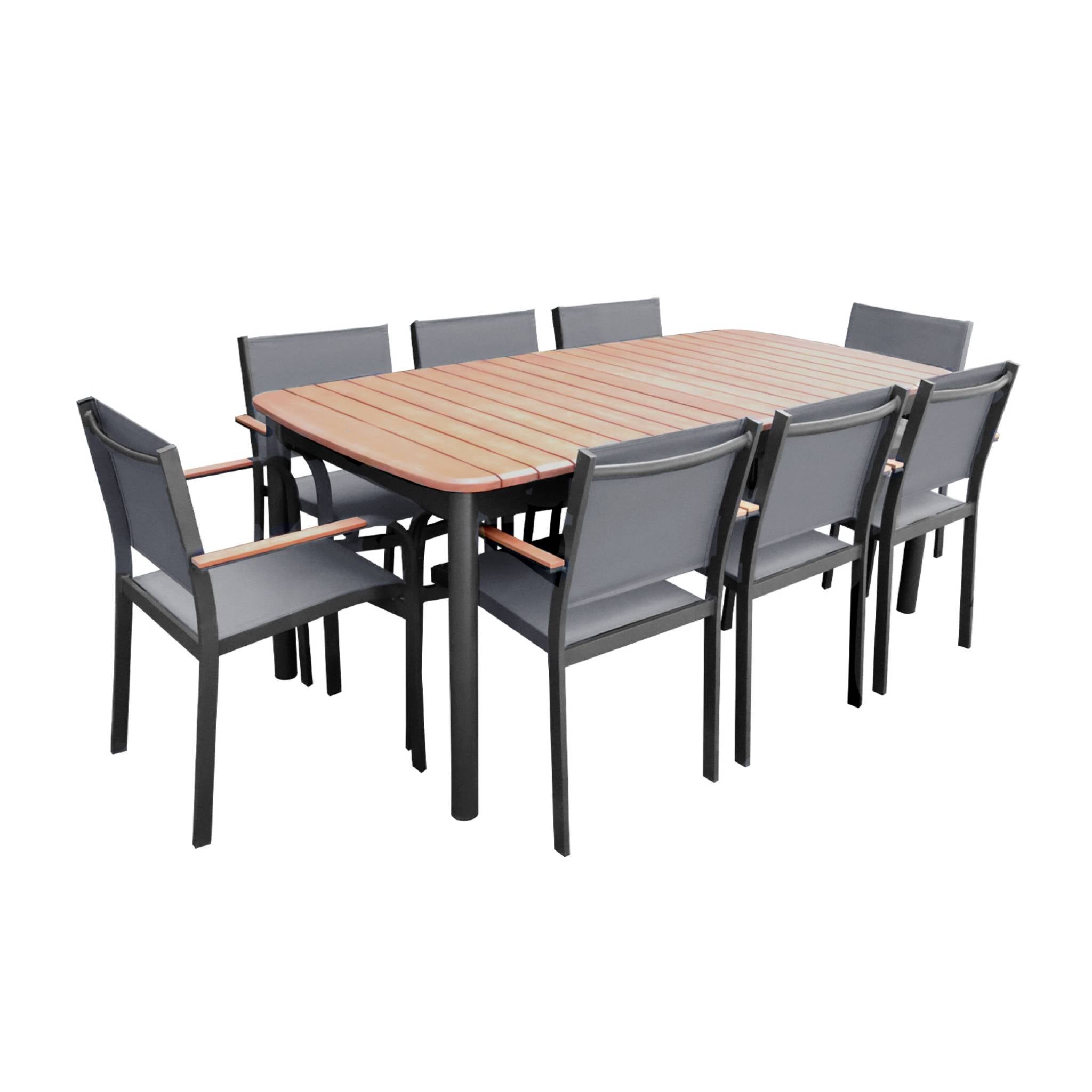 Mesa de jardín de madera y aluminio, 8 sillas, Samana, Antracita, 254 ...