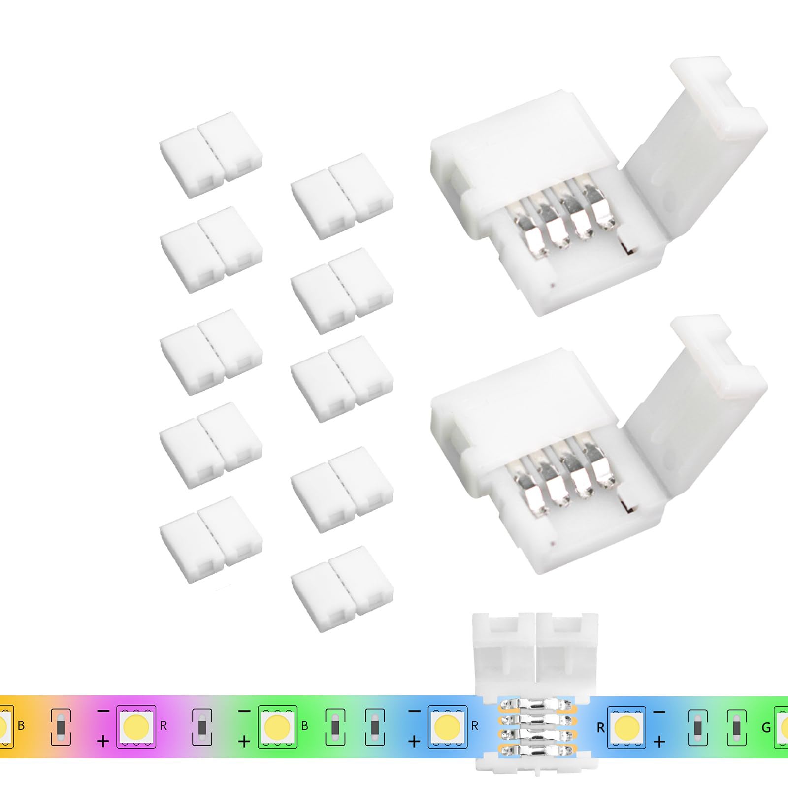 10 conectores LED de 4 pines y 8 mm - Adaptador extensible sin ...