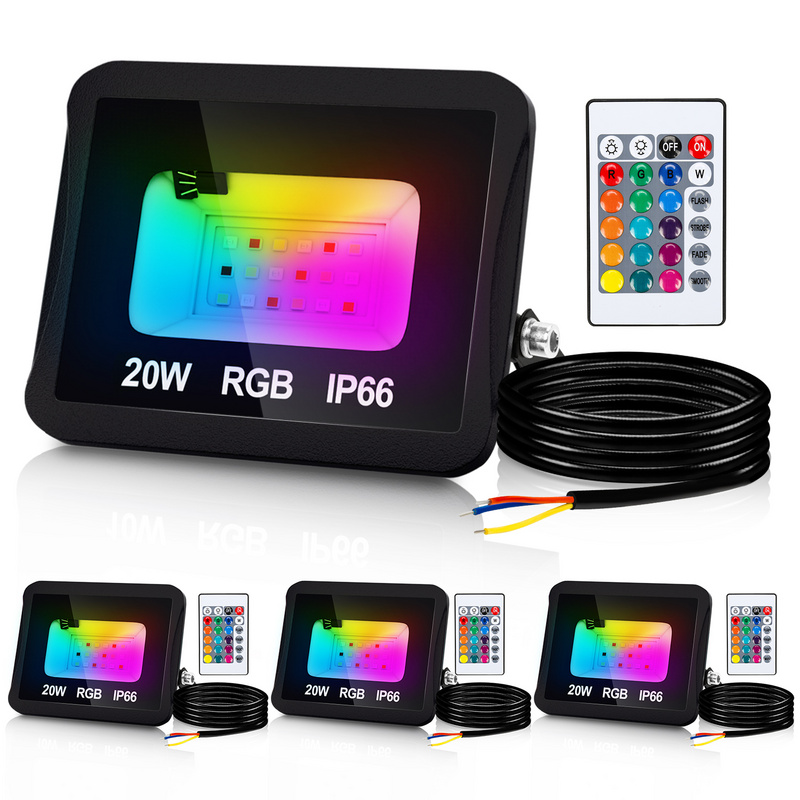 Foco LED RGB con control remoto, 4 focos LED RGB de 20 W para ...