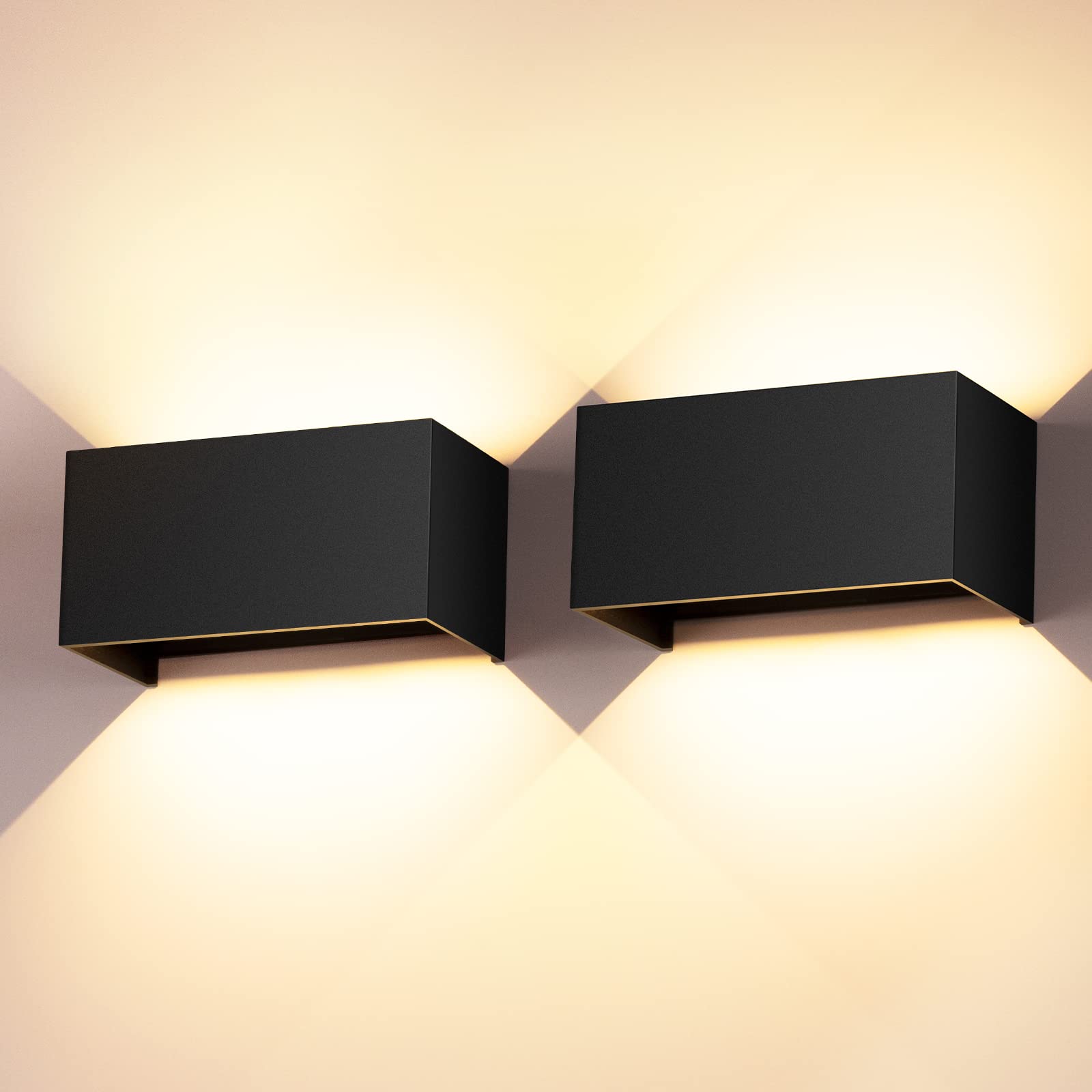 2 luces LED de pared de 24 W para interior y exterior, haz de luz ...