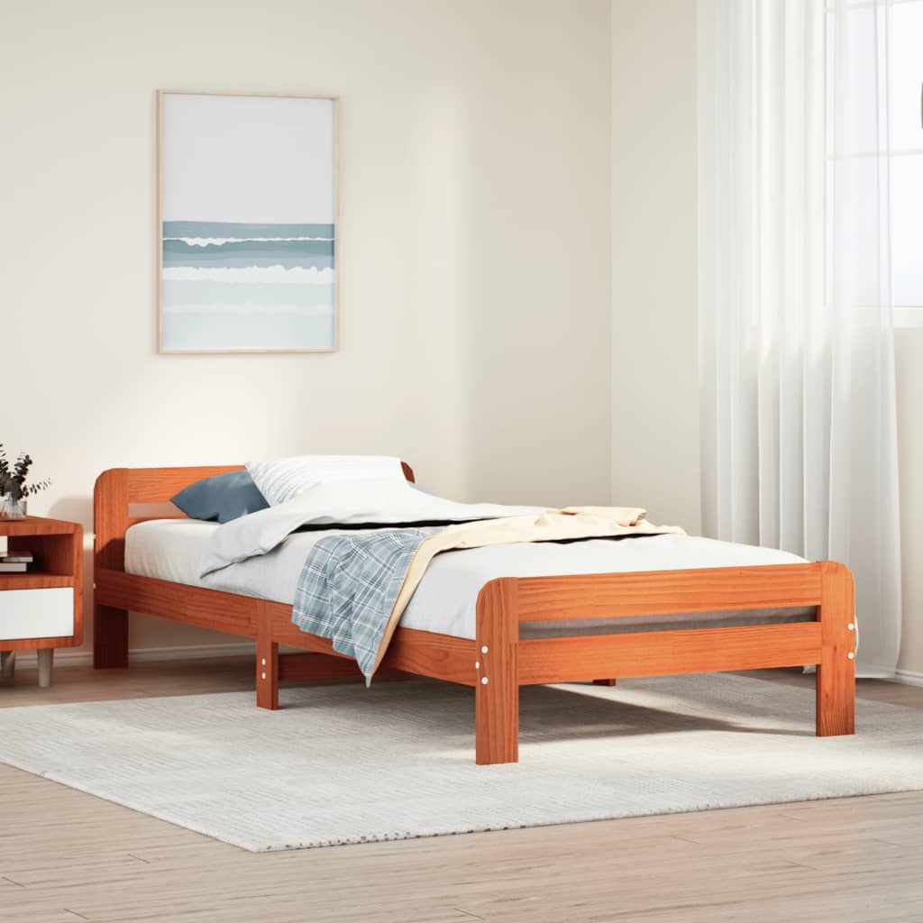 Lit simple | Lit adulte | Cadre de lit sans matelas cire marron 90x200 ...