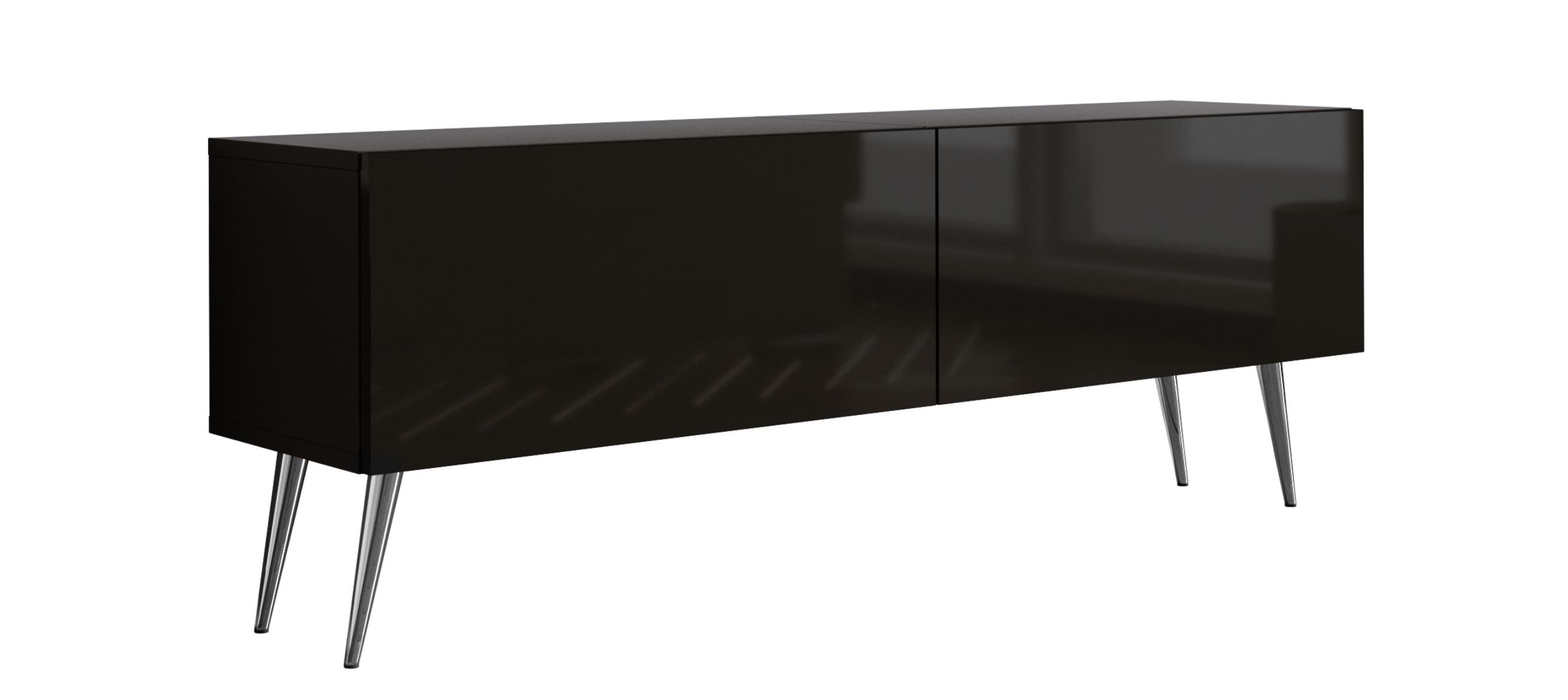 Mueble TV : Negro Mate / Negro Brillante, patas cromadas, 140 x 52 x 32 ...
