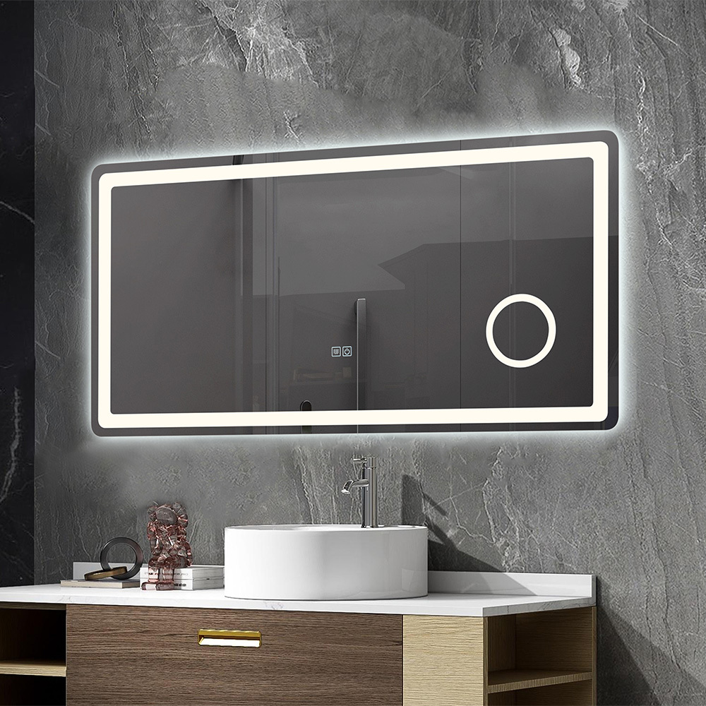 Miroir salle de bain LED 90x60cm anti buée avec LED 3 couleurs et loupe ...
