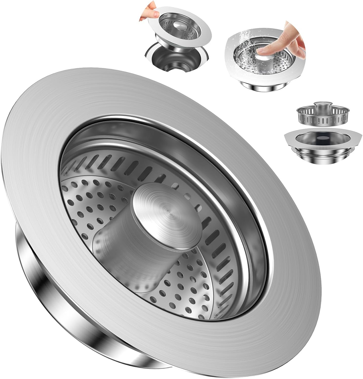 Crépine d'évier de cuisine 3 en 1 en acier inoxydable, combinaison de ...