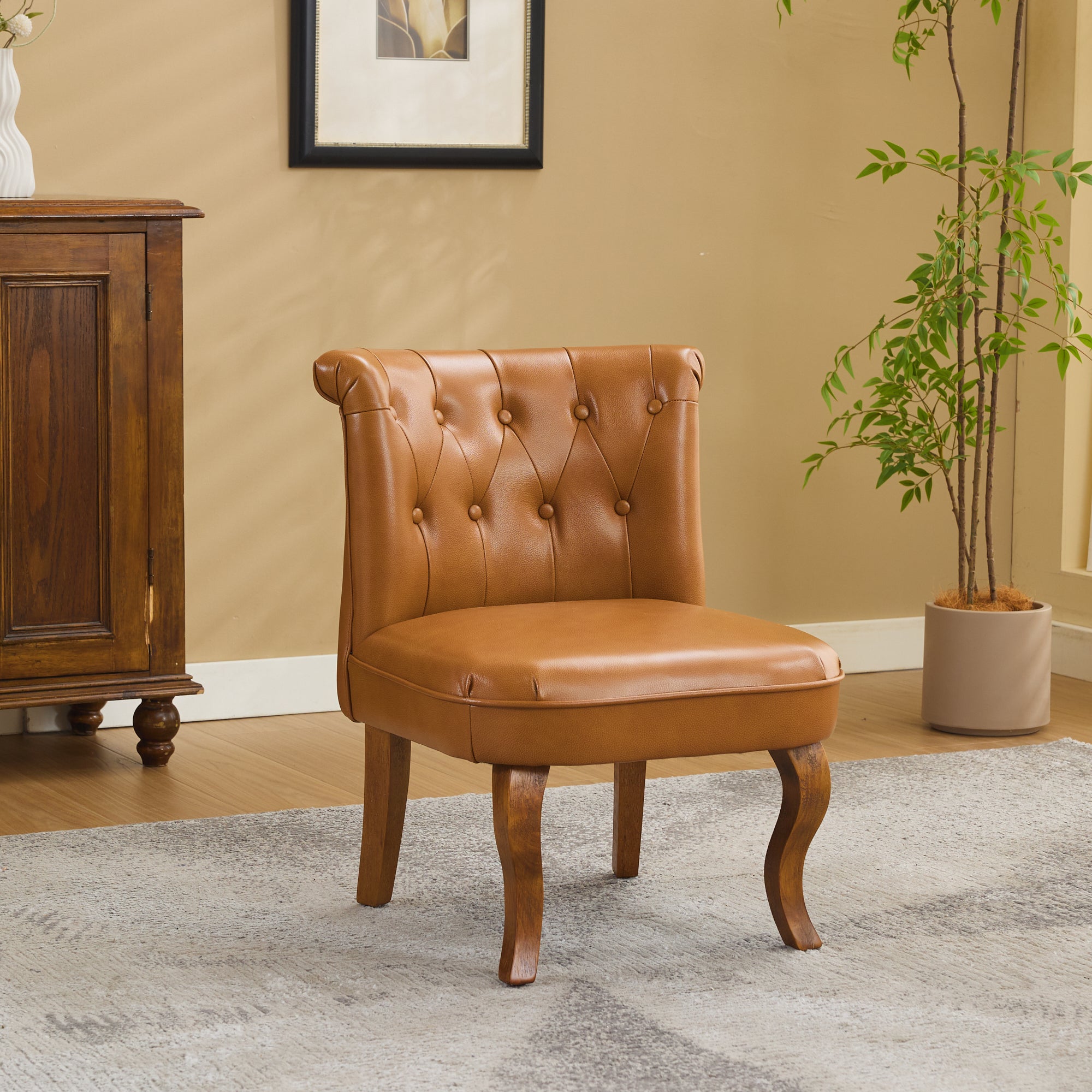 Sillón de salón de piel auténtica en color marrón claro, con patas de ...