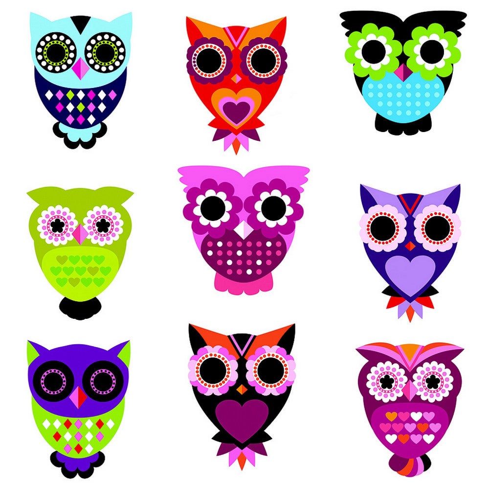 Sticker Hiboux multicolores - 1 planche 30 x 30 cm | Leroy Merlin