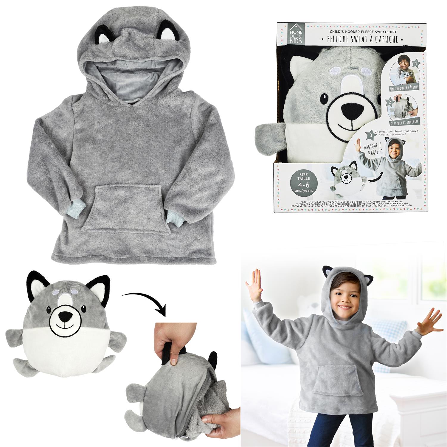 Sweat A Capuche Enfant Loup Gris M8 | Leroy Merlin