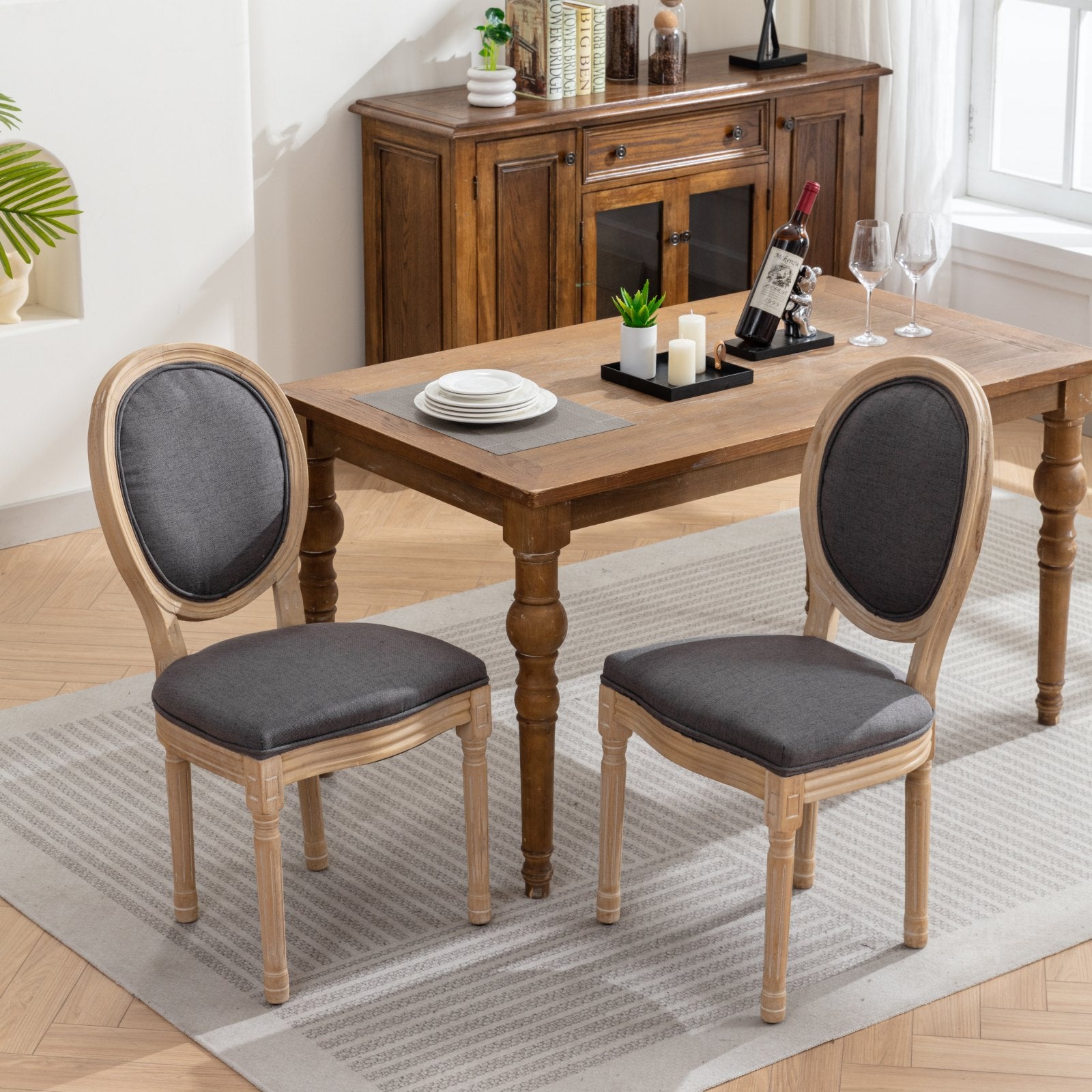 Silla cómoda para comedor acolchada madera y lino, gris | Leroy Merlin