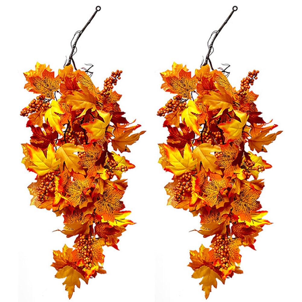 Lot de 2 guirlandes de feuilles d'érable artificielles à suspendre pour ...
