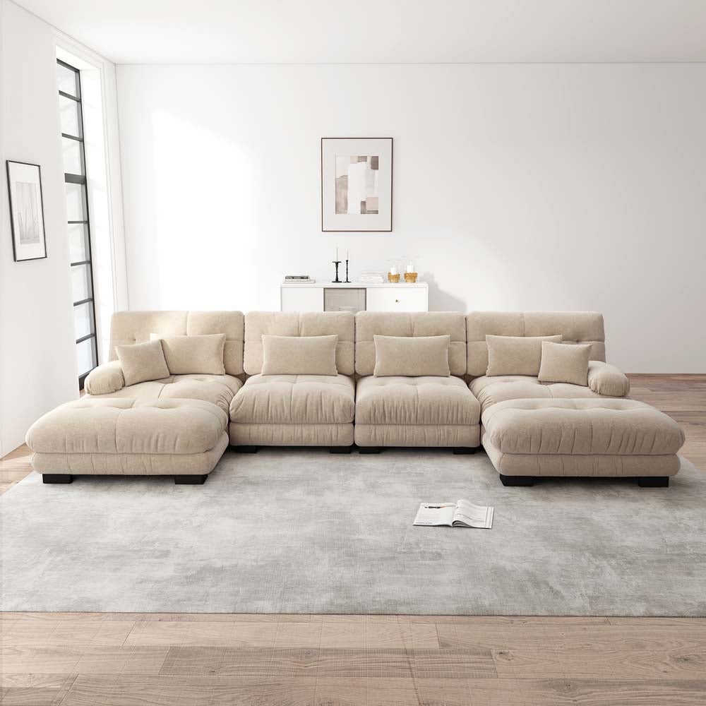 Sofá esquinero modular en U para salón, 4 plazas, Cloud, otomana ...