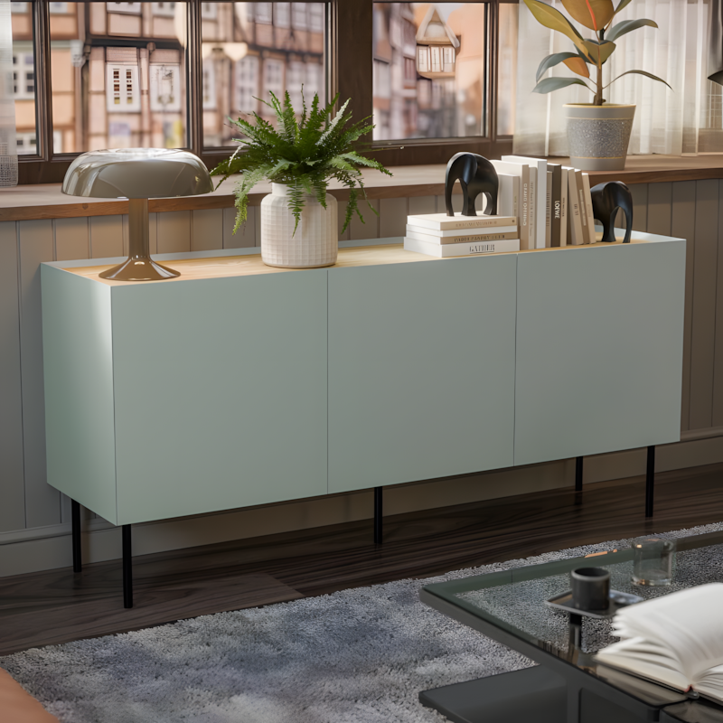 Buffet vert sauge 150 cm 3 portes Mauro | Leroy Merlin