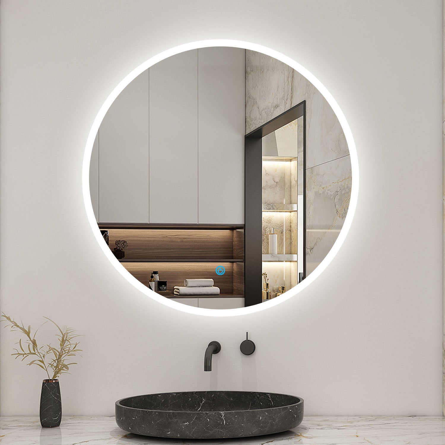 Specchio da bagno rotondo con LED diametro di 100 cm, antiappannamento ...