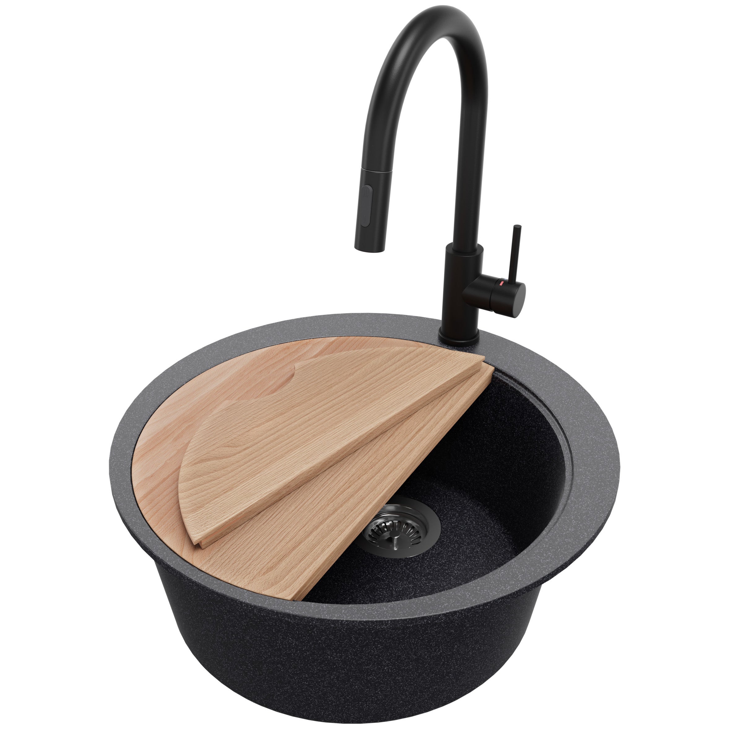 Fregadero Granito Circular Grafito 53x53cm, Cocina 1 Seno + Grifo ...