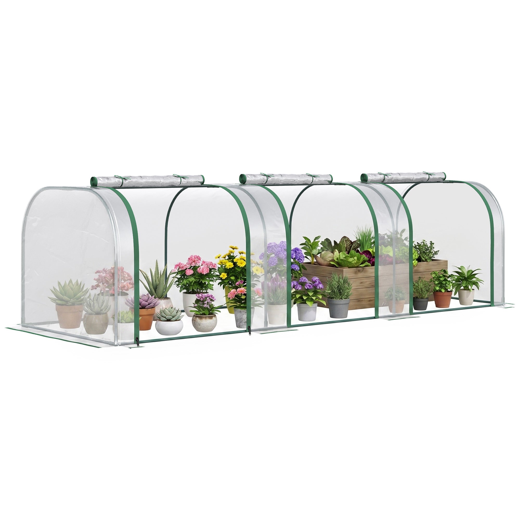 Serre à tomates - Avec 3 portes zippées - Acier et PVC - Vert et ...