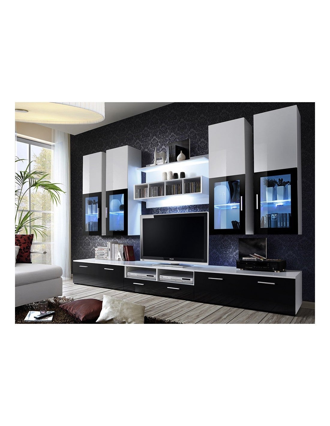Composition de meubles TV design collection LORA. Coloris blanc et noir ...