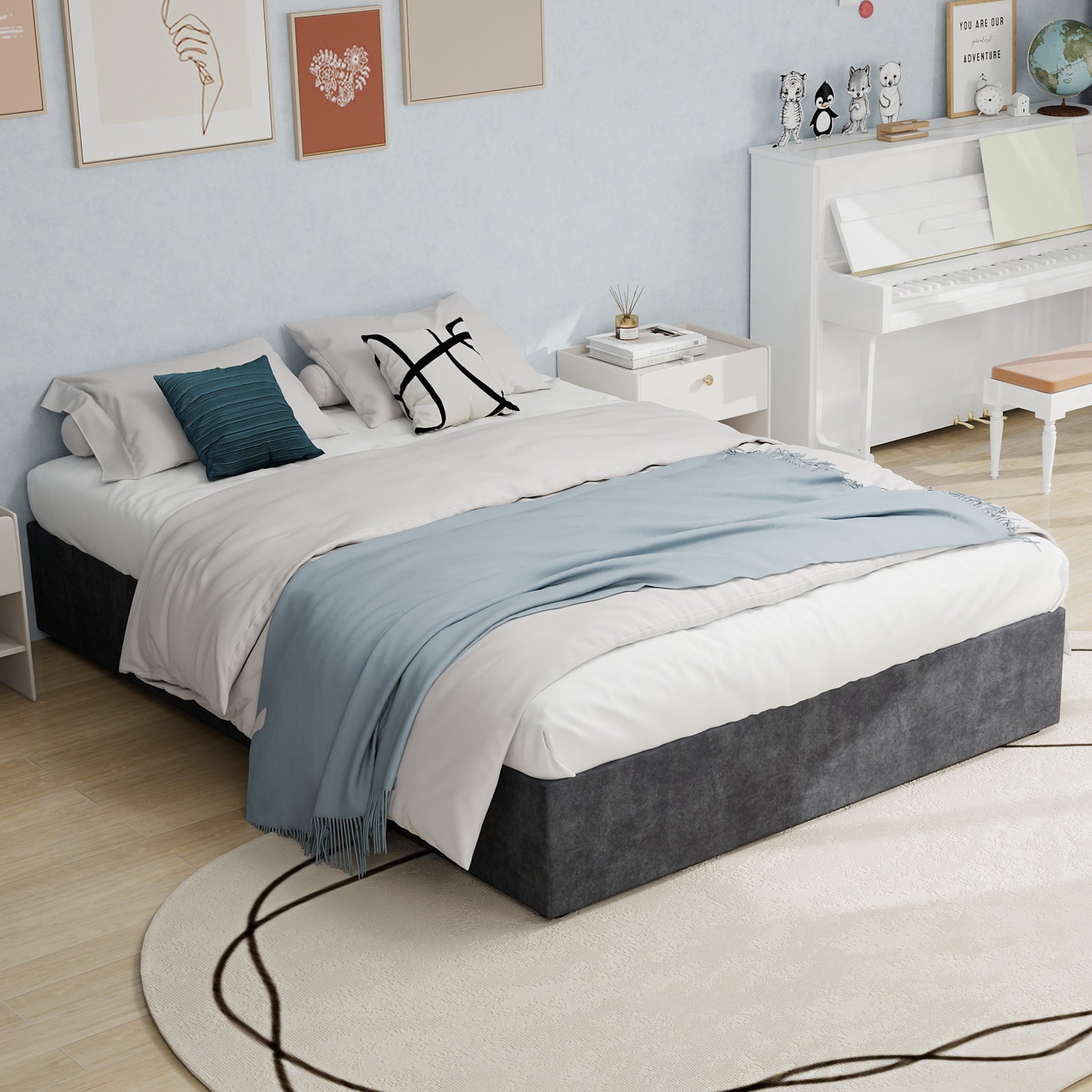 Cadre de lit minimaliste moderne 160×200 cm (gris) : velours hollandais ...