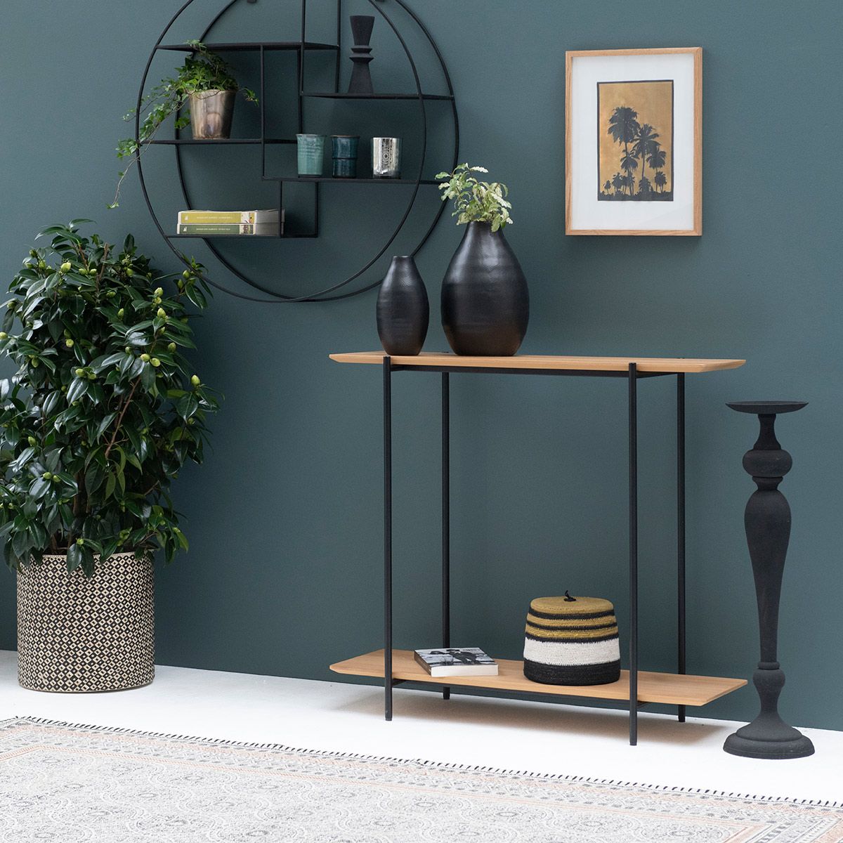 Console plaqué chêne et pieds métal - Bois clair - Bois | Leroy Merlin