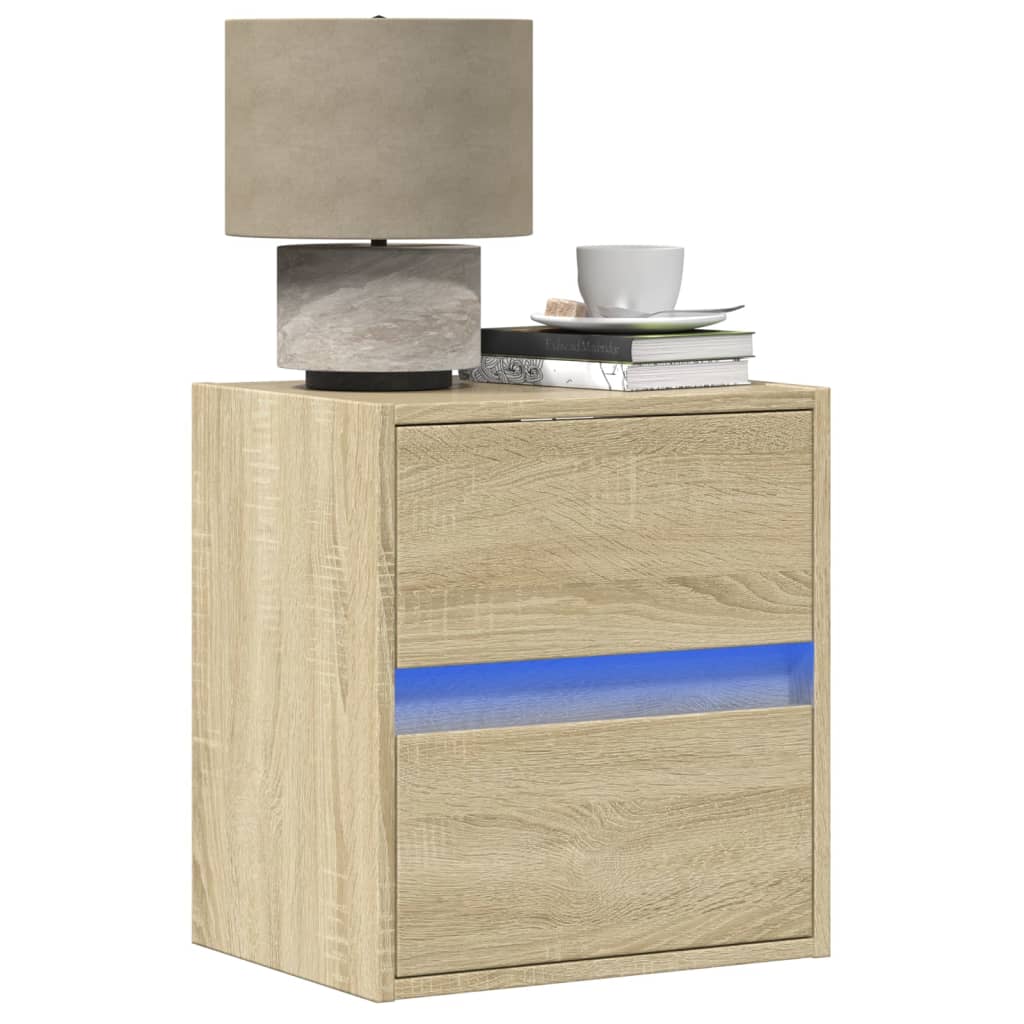 Tables de chevet murales avec lumières LED 2 pcs chêne sonoma - PANGIVO ...