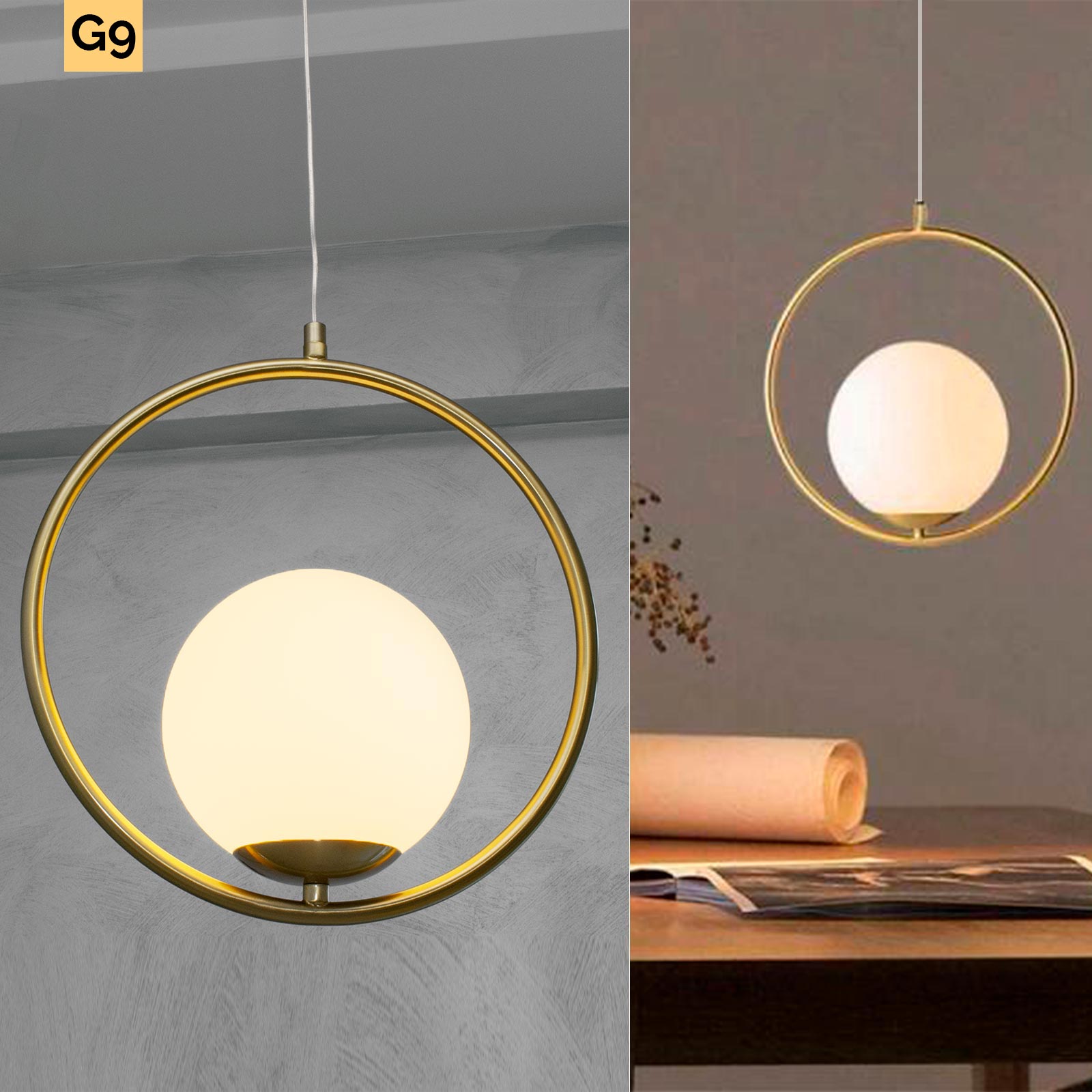 Lustre en Bronze suspension LED cercle pendentif G9 abat-jour globe ...