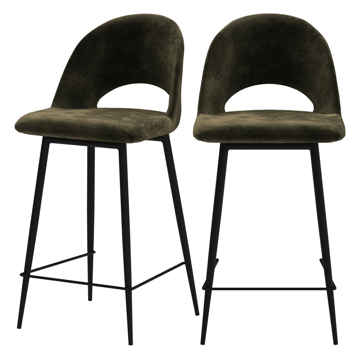 Lot de 2 chaises pour îlot central 65 cm en velours vert - Pénélope ...