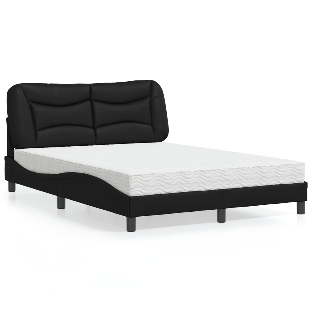 Lit double | Lit adulte | Lit avec matelas noir 140x190 cm similicuir ...