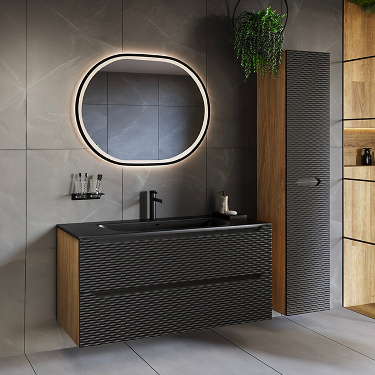 Ensemble meuble simple vasque encastrée 120cm 2 tiroirs et colonne ...