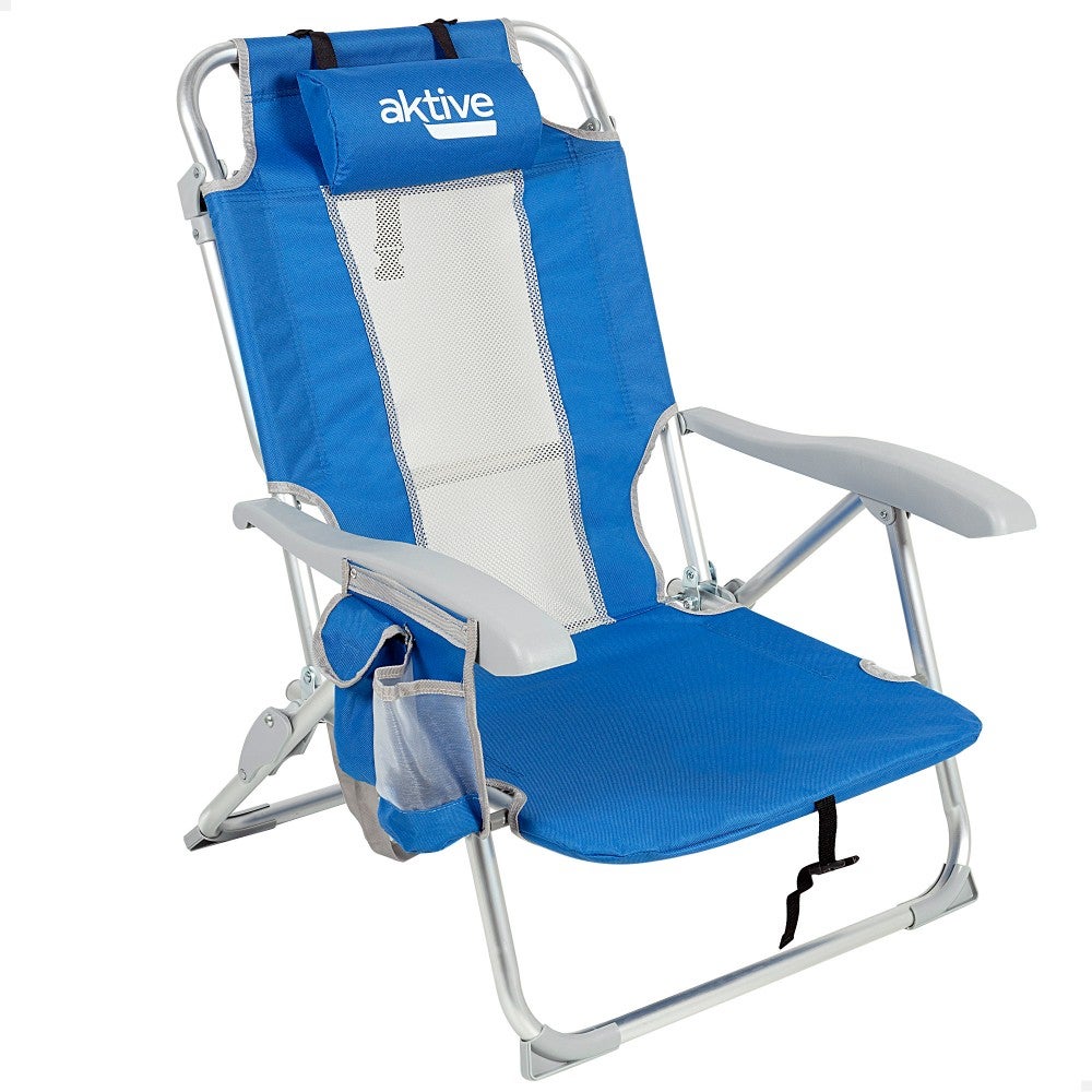 Silla de playa y tumbona 7 posiciones azul c/cojín y bolsillos Aktive ...