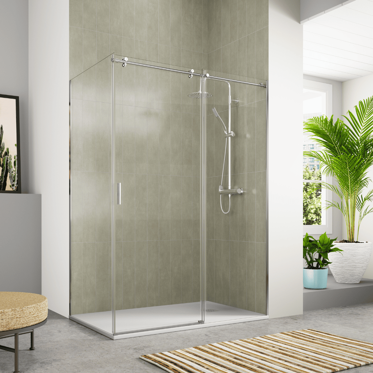 Mampara Ducha Rectangularl Frontal Frente 1 Puerta 2 Fijos Corredera ...